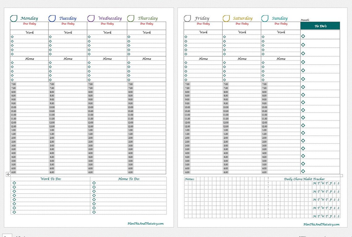Weekly Planner | Printable Weekly Agenda Template | Week on Two Pages ...
