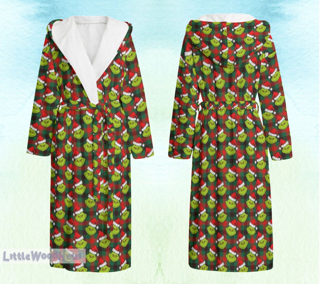Grinch/jingle Bells Flannel Hooded Bathrobe Custom the Grinch - Etsy