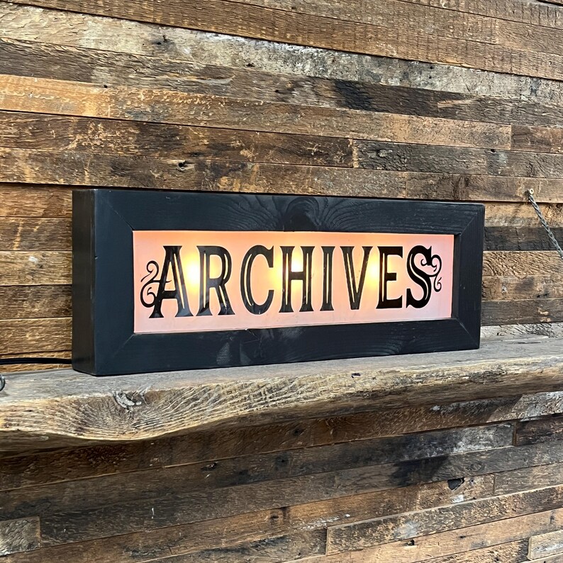 Archives Retro Lighted Sign - Custom Lettering Available - Etsy