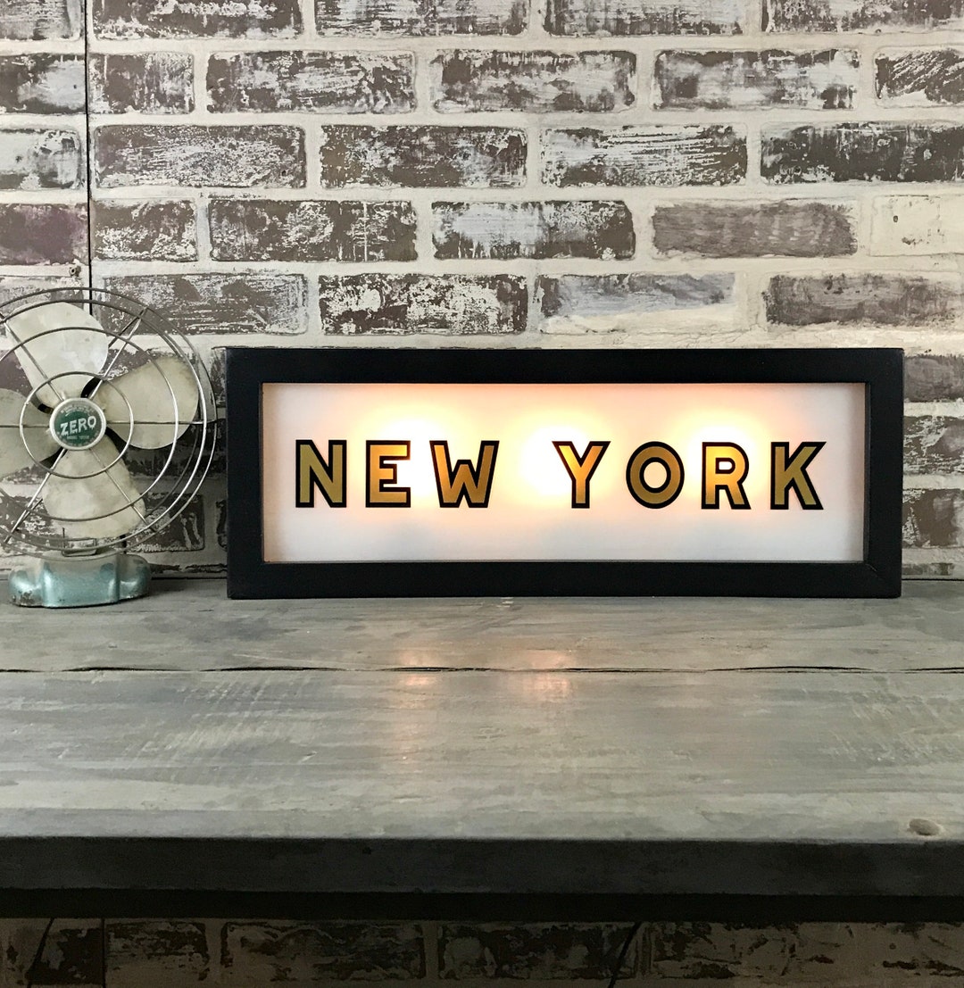 New York Vintage Lighted Sign - Custom Lettering Available - Etsy