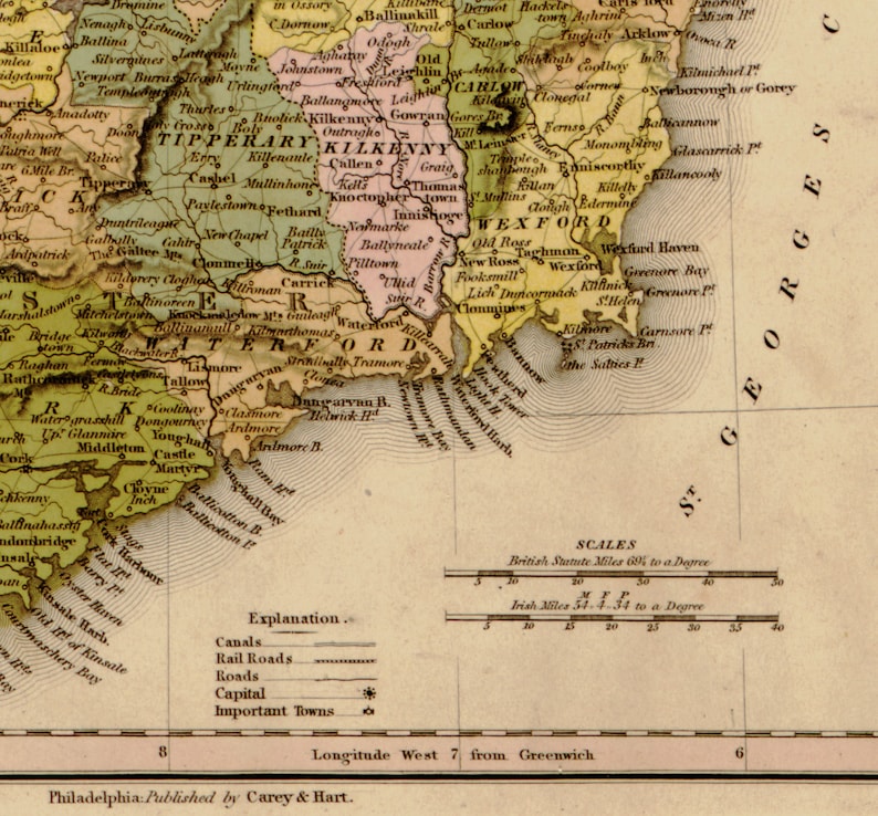 Ireland Vintage Framed Map 1844 (G) - Etsy