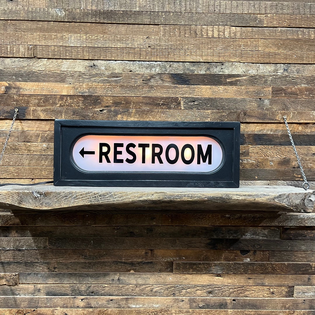 Restroom Retro Lighted Sign With Left Arrow - Custom Lettering ...