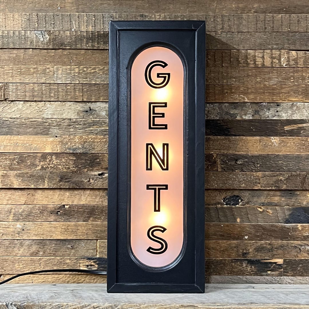 Gents Vertical Lighted Sign - Vertically Oriented - Custom Lettering ...