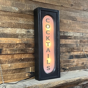 Cocktails Vintage Vertical Lighted Sign - Custom Lettering Available - Etsy