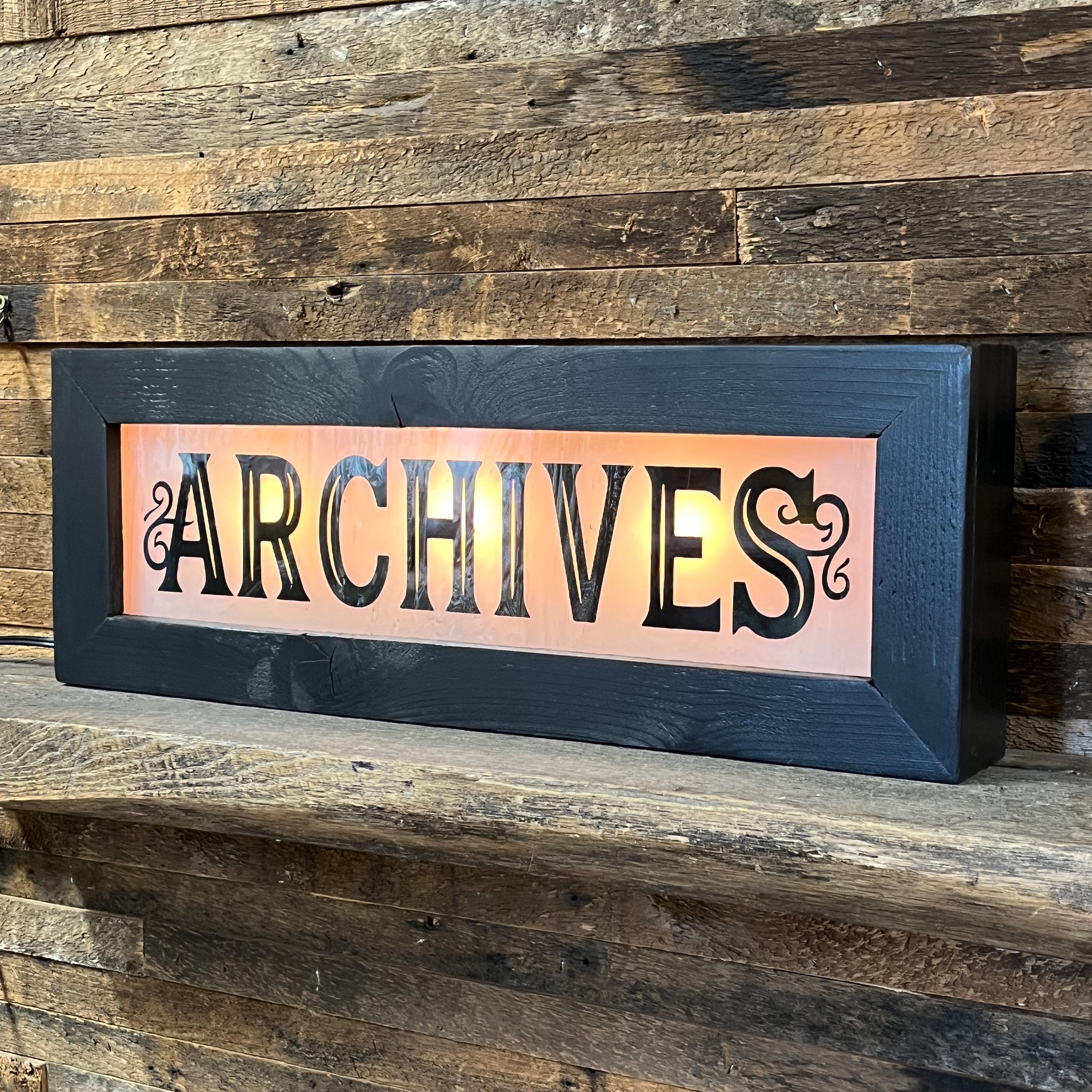 Archives Retro Lighted Sign - Custom Lettering Available - Etsy