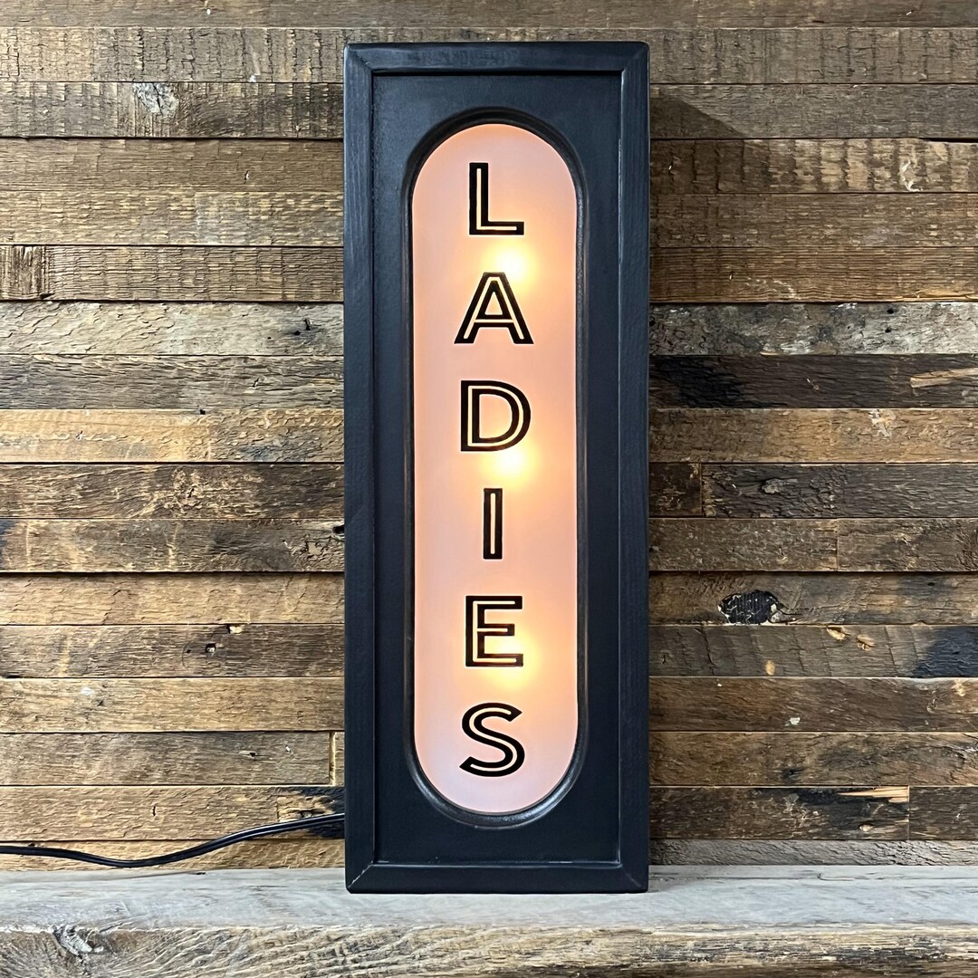 Ladies Retro Lighted Sign Vertical- Restroom Sign - Custom Lettering ...