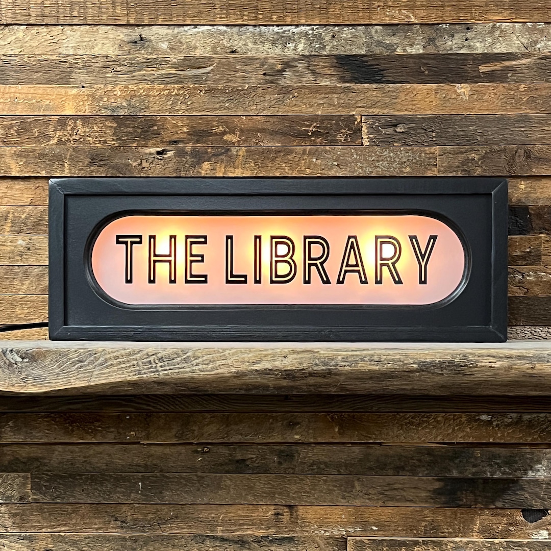 The Library Vintage Lighted Sign - Custom Lettering Available - Etsy