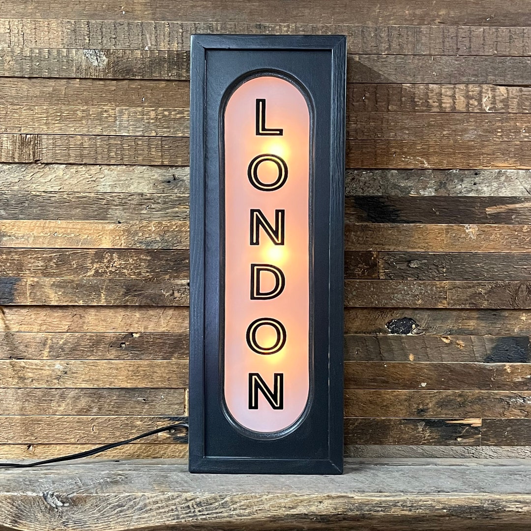 London Vintage Lighted Sign Vertical - Custom Lettering Available - Etsy