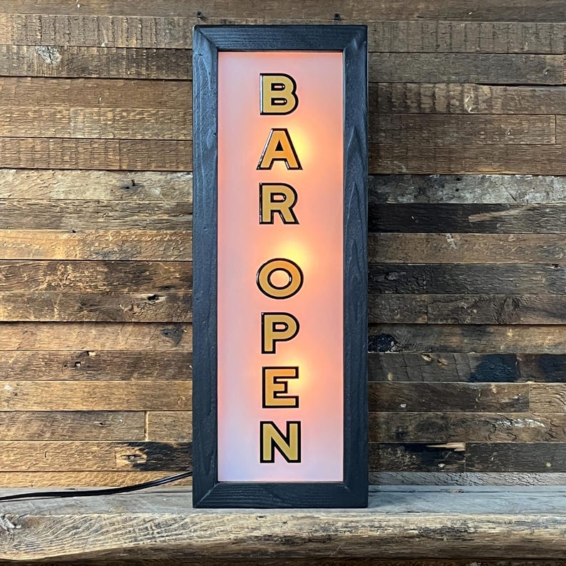 Bar Open Vertical Vintage Lighted Sign - Custom Lettering Available - Etsy