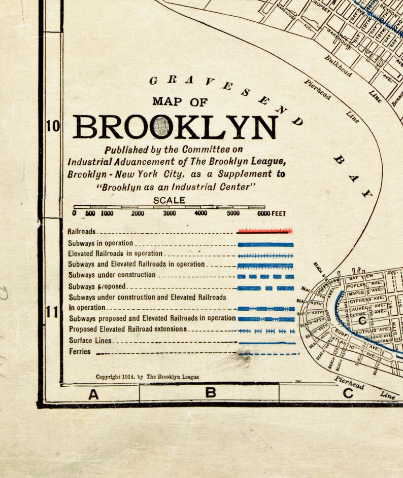 Brooklyn Vintage Framed Map 1914 (H) - Etsy