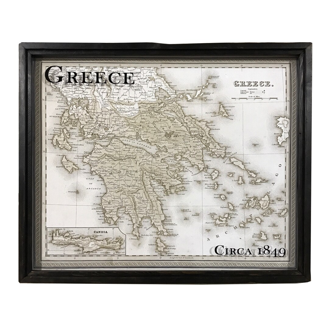 Greece Vintage Framed Map 1849 (G) - Etsy