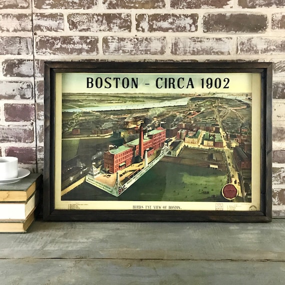 Boston Vintage Framed Map 1902 Birds Eye E - Etsy