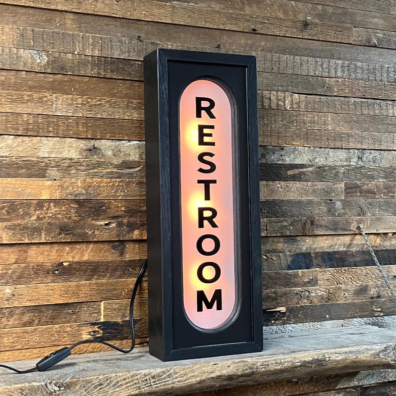 Restroom Retro Vertical Lighted Sign - Custom Lettering Available - Etsy