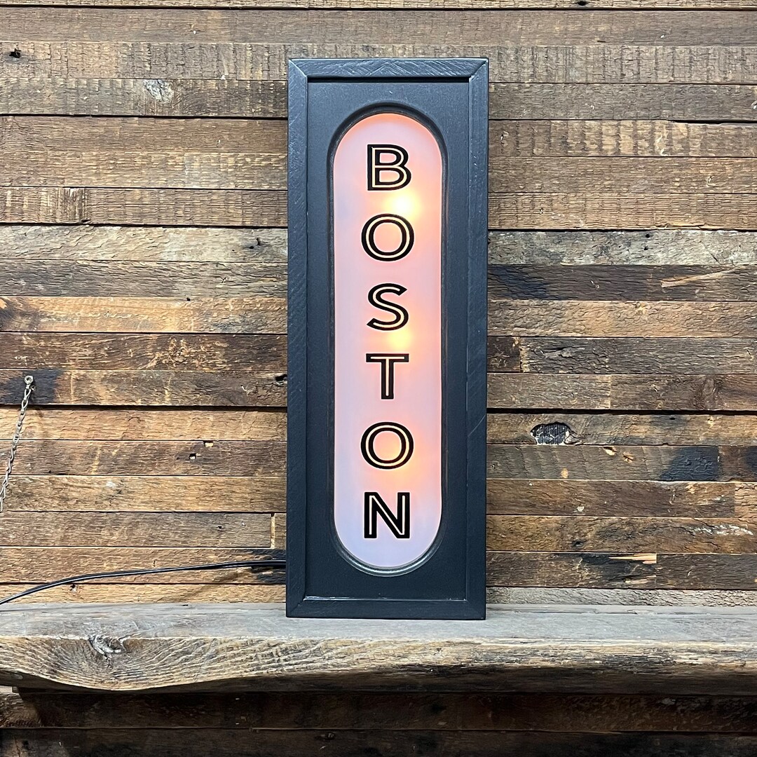 Boston Vintage Lighted Sign - Custom Lettering Available - Etsy