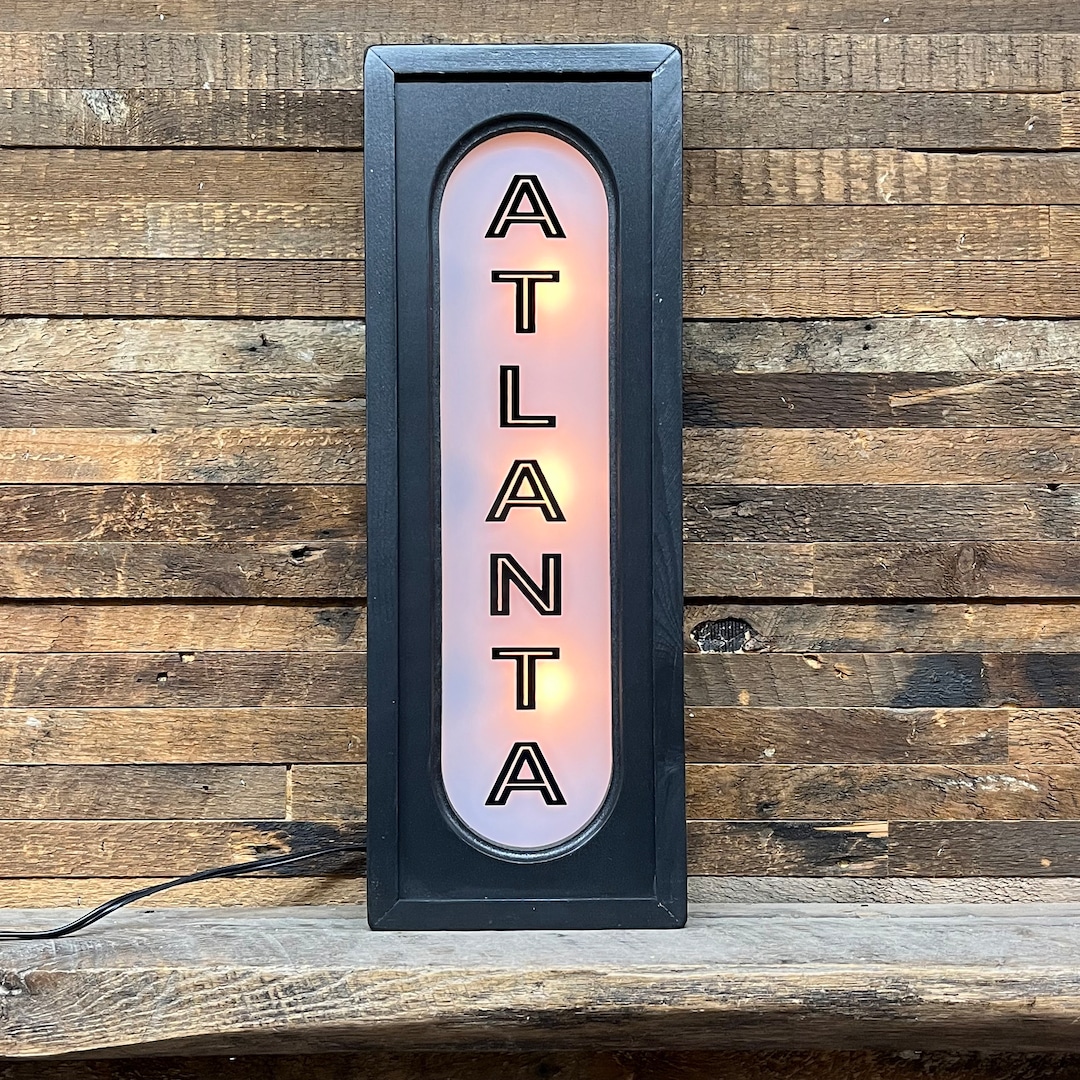 Atlanta Vintage Lighted Sign - Vertically Oriented - Custom Lettering ...