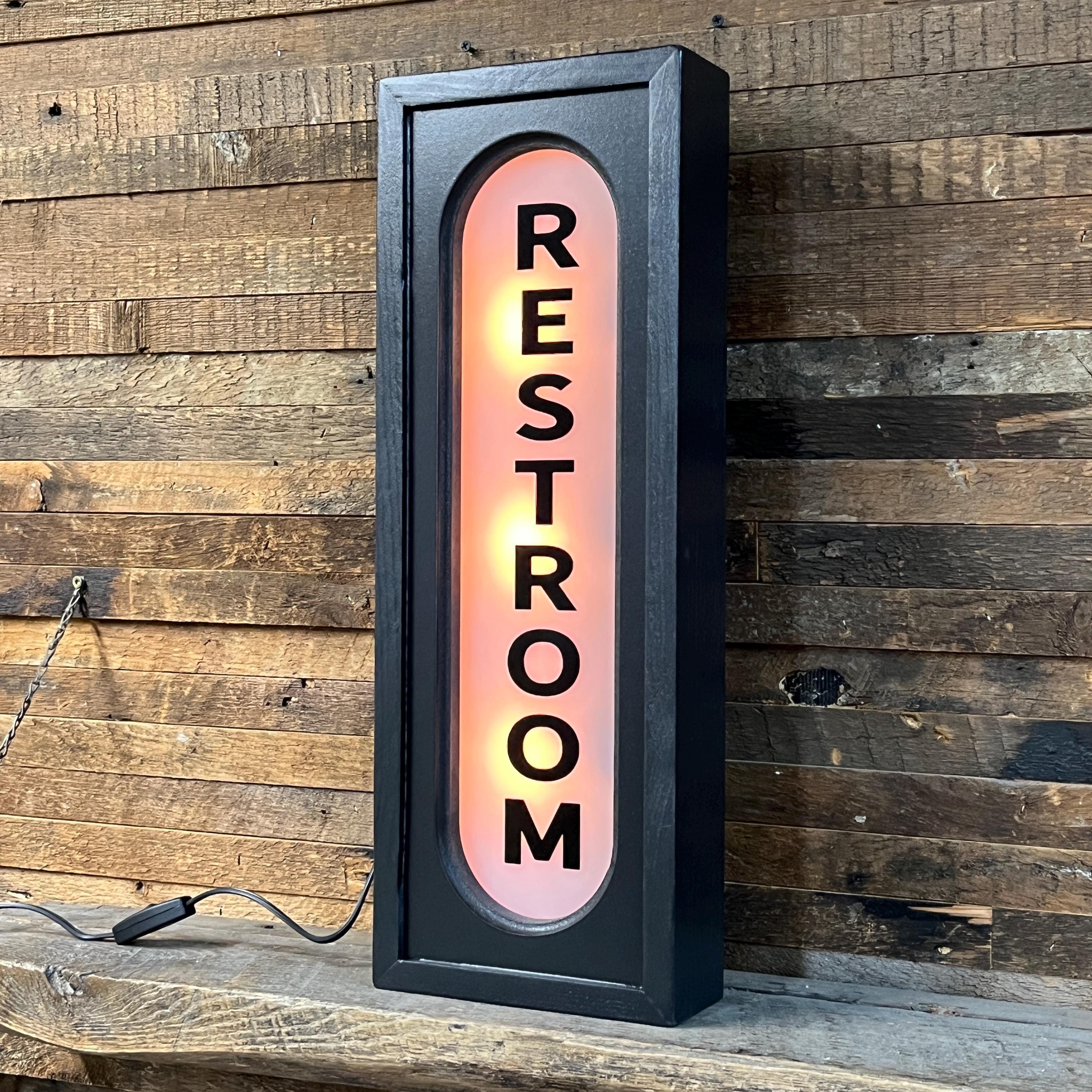Restroom Retro Vertical Lighted Sign - Custom Lettering Available - Etsy