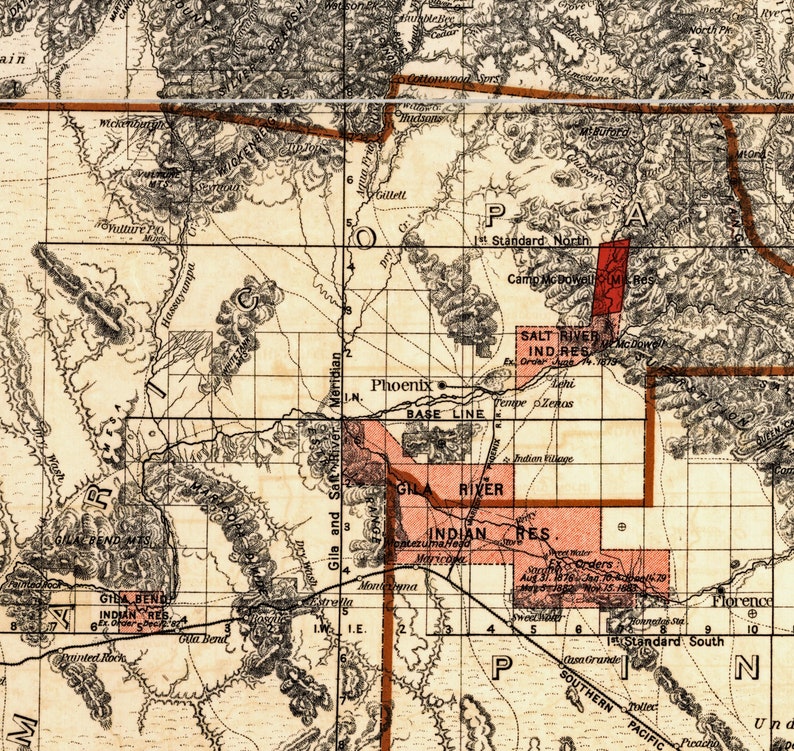 Arizona Vintage Framed Map 1887 (G) - Etsy
