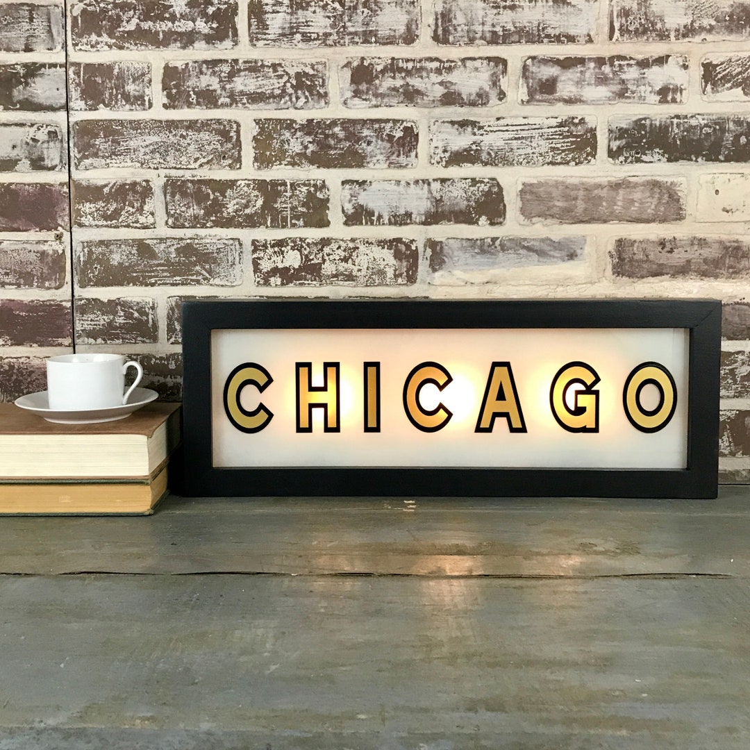 Chicago Vintage Lighted Sign - Custom Lettering Available - Etsy