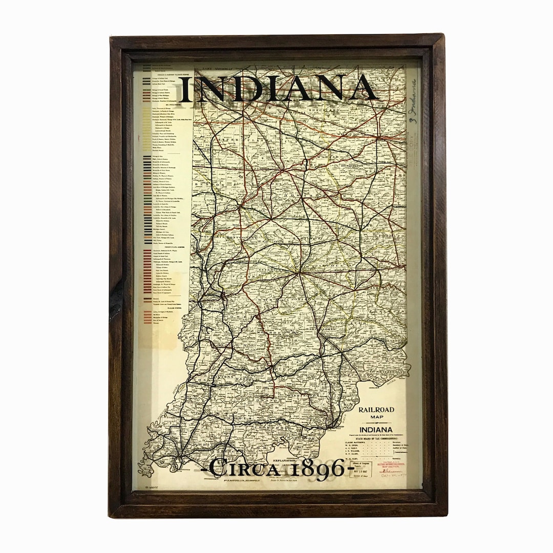 Indiana Vintage Framed Map 1881 (E) - Etsy
