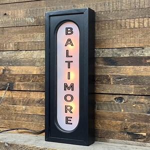 Baltimore Vertical Lighted Sign - Vertically Oriented - Custom ...