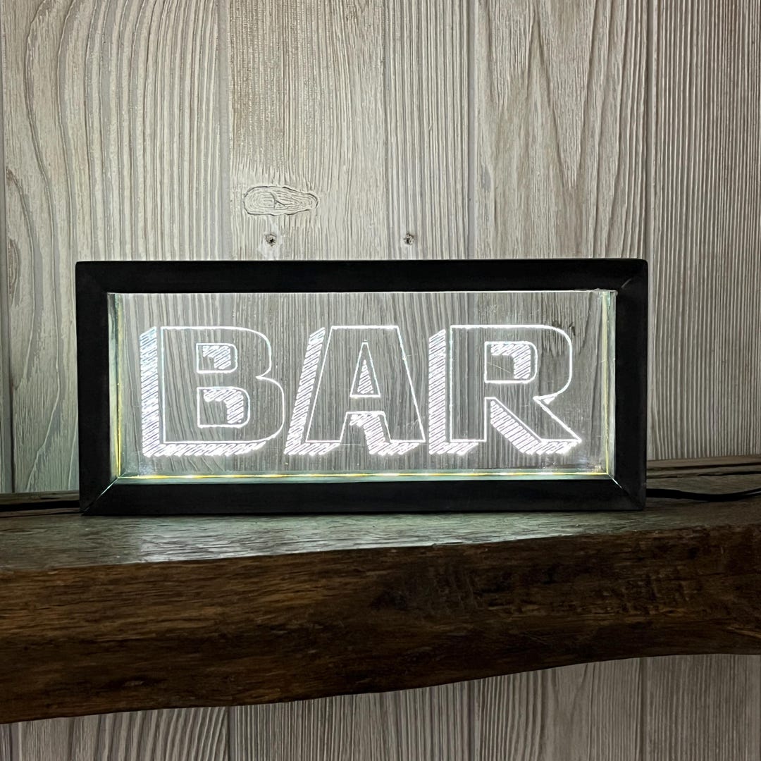 Edge Lit Bar Engraved Glass Sign With Wood Frame - Etsy