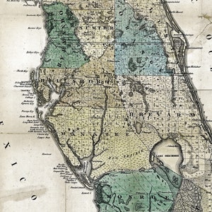 Florida 1856 Vintage Framed Map - Etsy