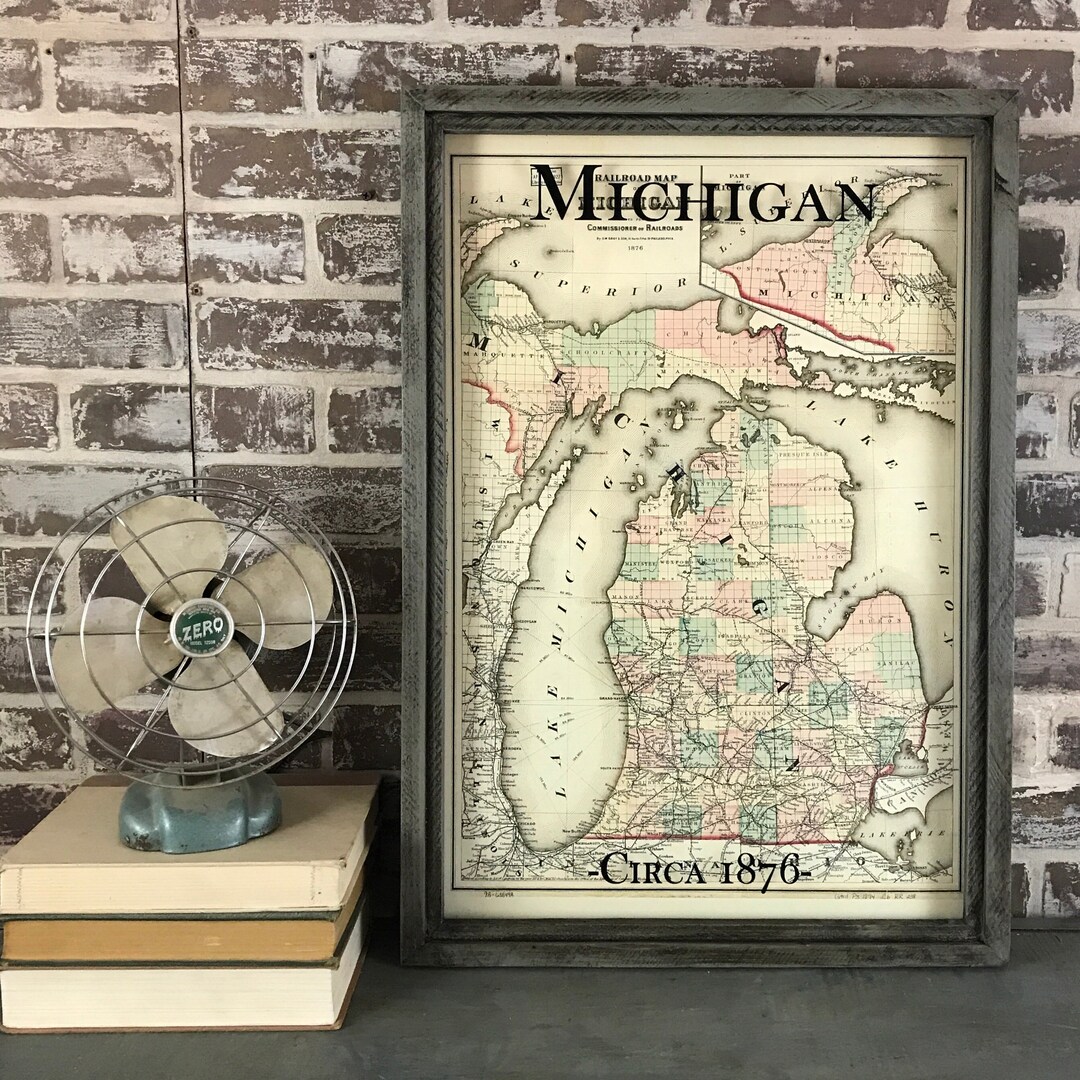 Michigan Vintage Framed Map - Circa 1876 - Etsy