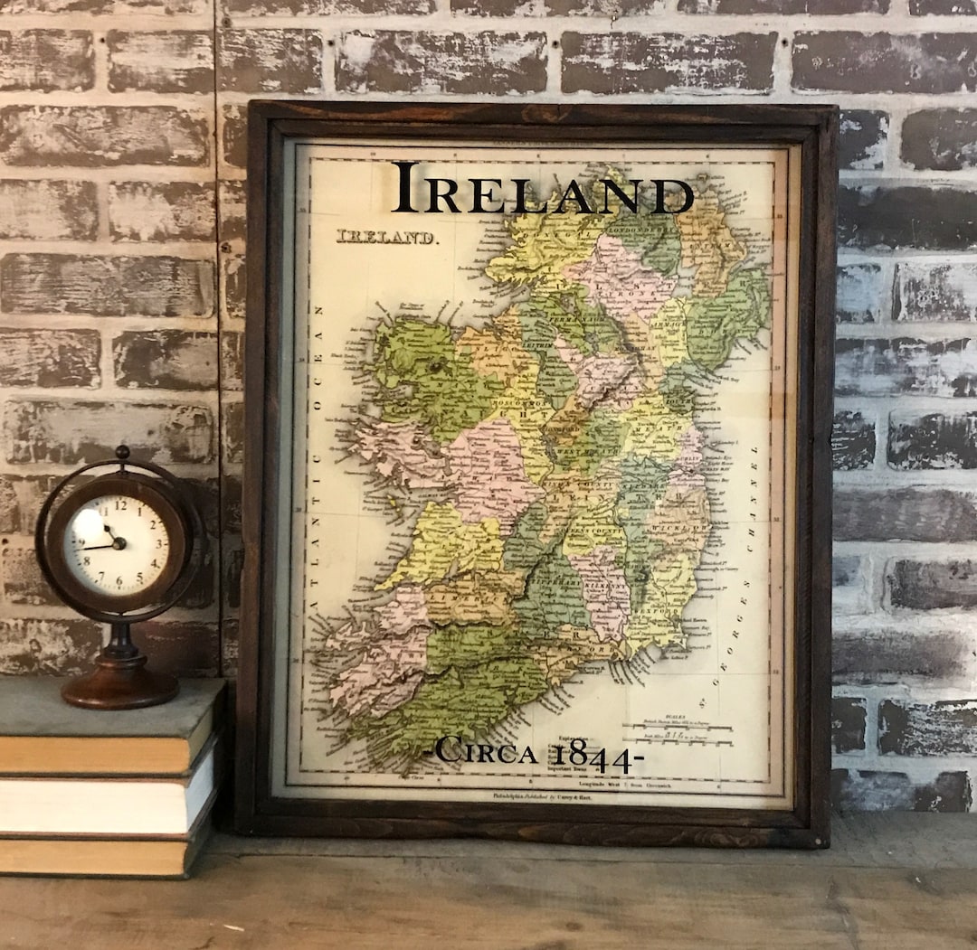 Ireland Vintage Framed Map 1844 (G) - Etsy