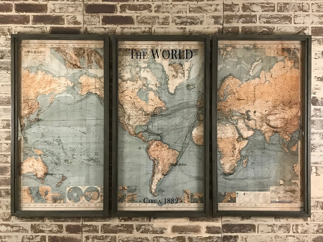 Three Piece World Map – 1882 World Map – Triptych Set - Etsy