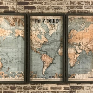 Three Piece World Map – 1882 World Map – Triptych Set - Etsy