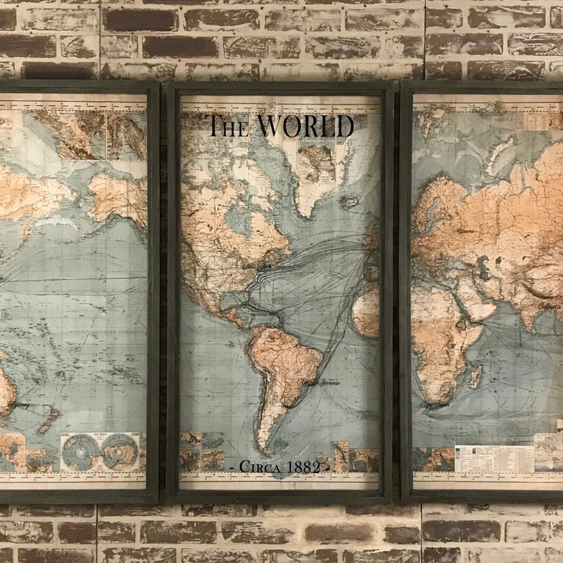 World Map Triptych - Etsy