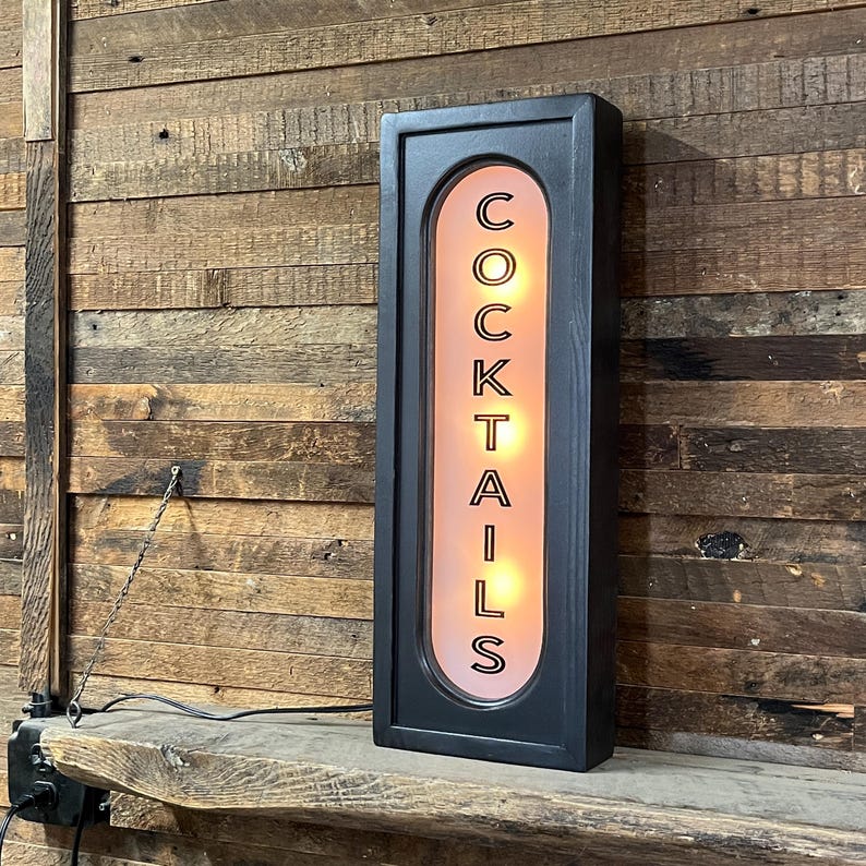 Cocktails Vintage Vertical Lighted Sign - Custom Lettering Available - Etsy