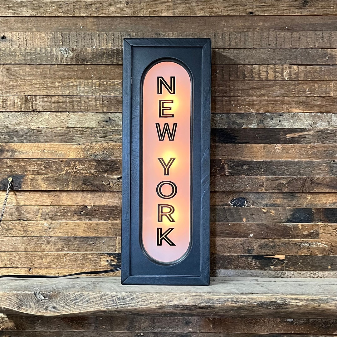 New York Vintage Lighted Sign - Vertically Oriented - Custom Lettering ...