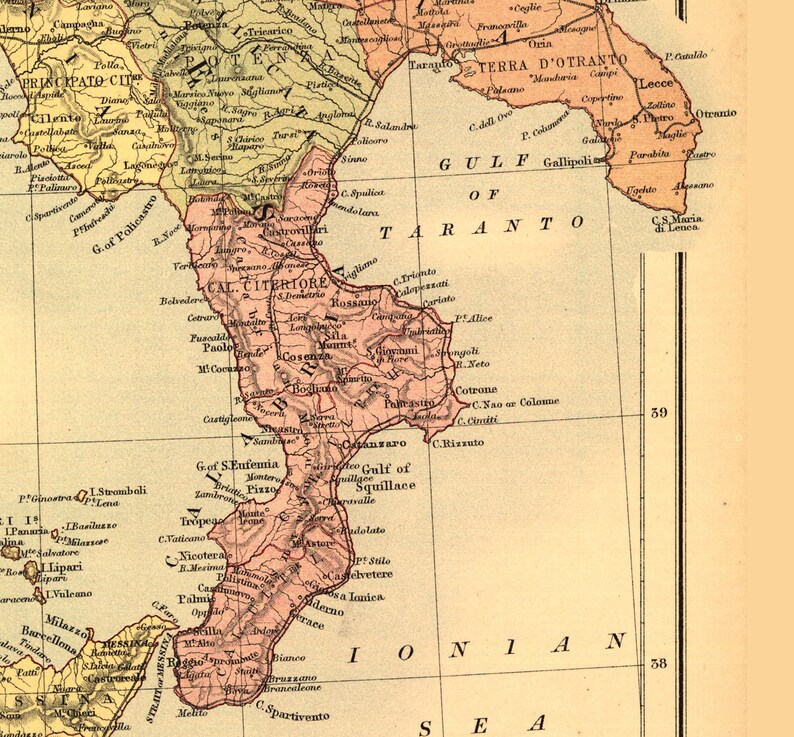 Italy Vintage Framed Map 1890 (F) - Etsy