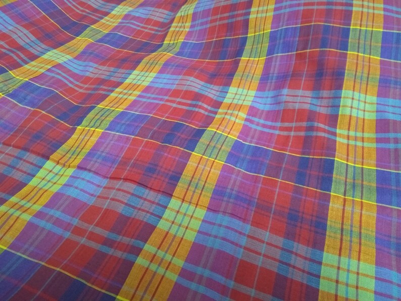 Authentic Handwoven Bleeding Madras 100% Cotton Plaid Fabric - Etsy