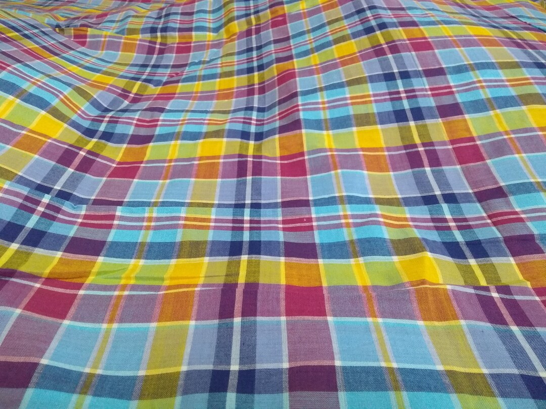 Authentic Handwoven Bleeding Madras 100% Cotton Plaid Fabric by Yard ...