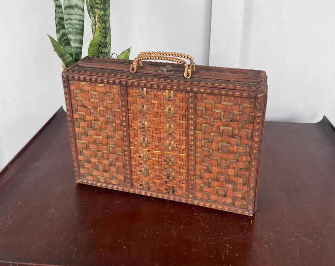 Vintage Rattan and Brass Truck, West Indies Brief Case, Coastal Style ...