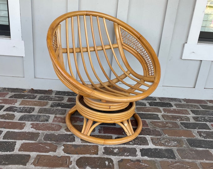 Vintage Rattan Papasan Swivel Chair, Boho Swivel Chair, Book Nook Chair ...