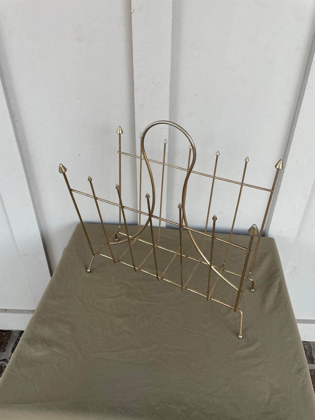 Vintage Midcentury Gold Magazine Rack, MCM Record Holder, Record ...