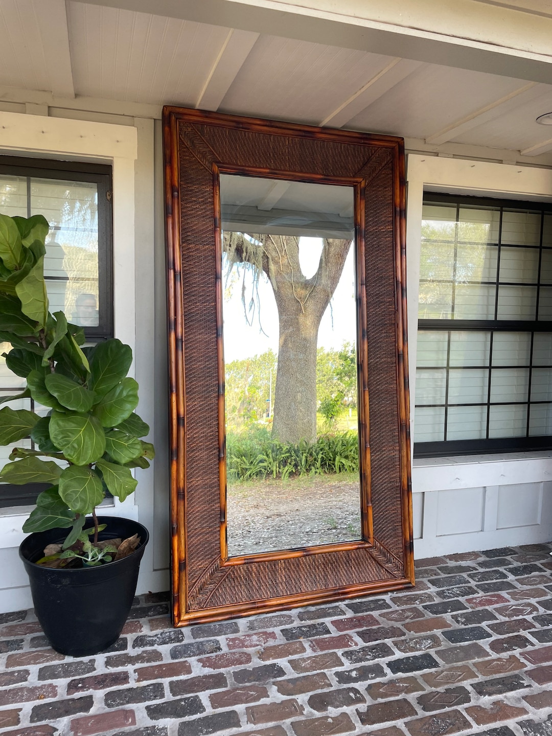 Large Coastal Rattan Mirror, 7.5 Foot Rattan Mirror, West Indies Style ...