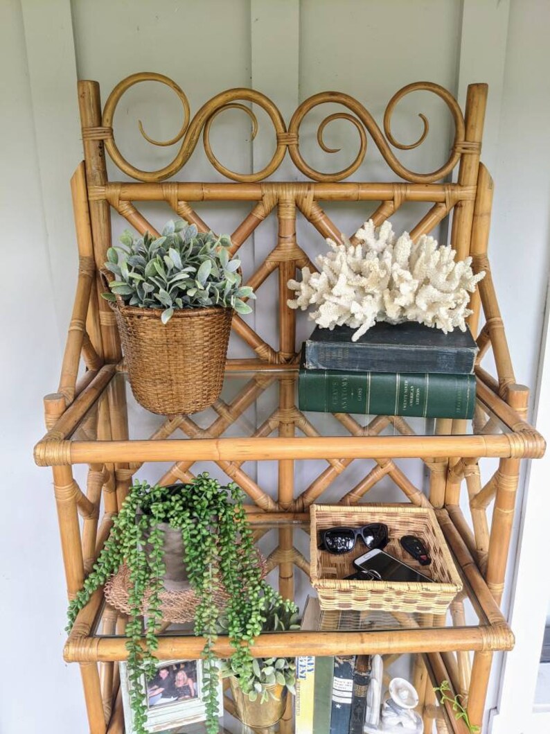 Bamboo etagere Rattan shelf Bamboo bookshelf Vintage book | Etsy