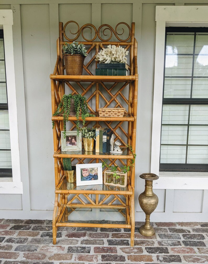 Bamboo etagere Rattan shelf Bamboo bookshelf Vintage book | Etsy