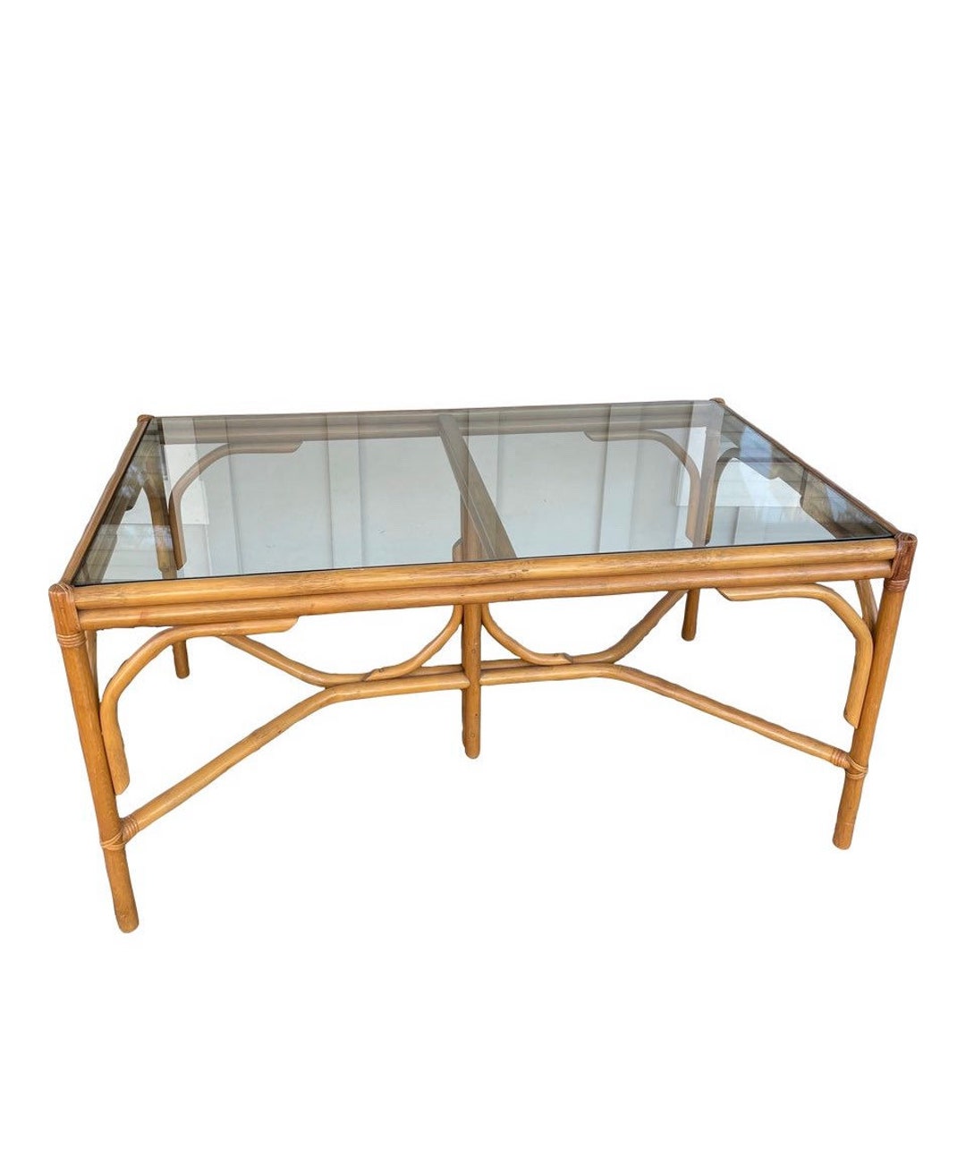 Vintage Rattan Dining Table, Natural Rattan Dining Table, Coastal Home ...