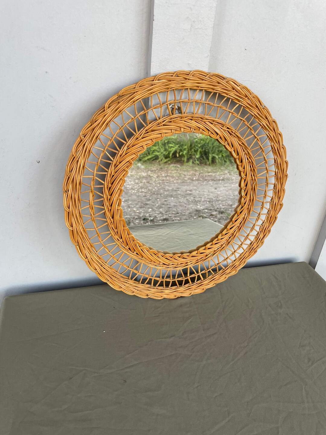 Vintage Wicker Oval Mirror, Entry Mirror, Small Oval Wicker Mirror ...