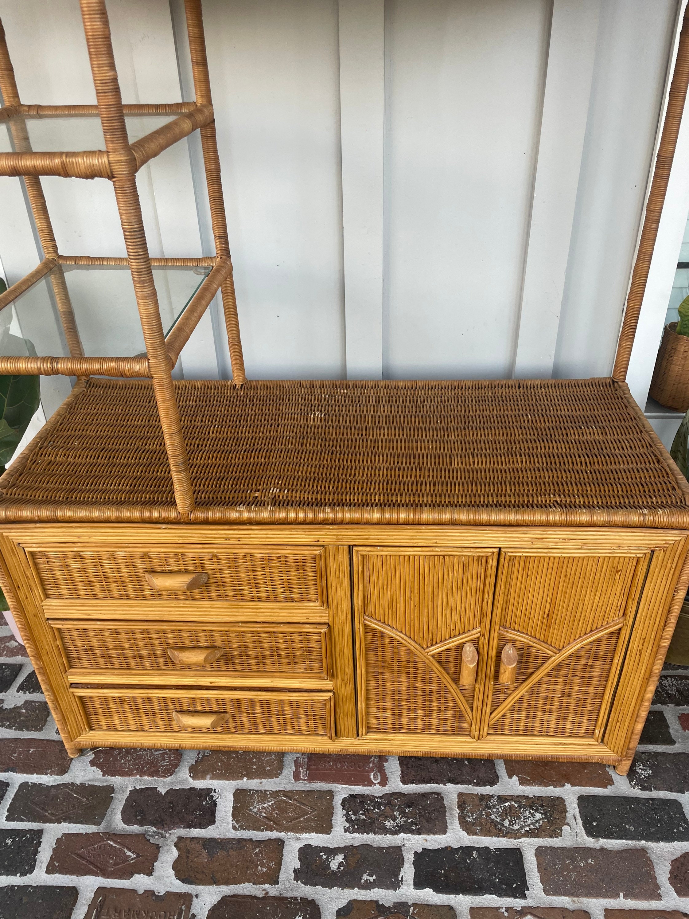 Vintage Wicker Entertainment Center Vintage Rattan Etagere | Etsy