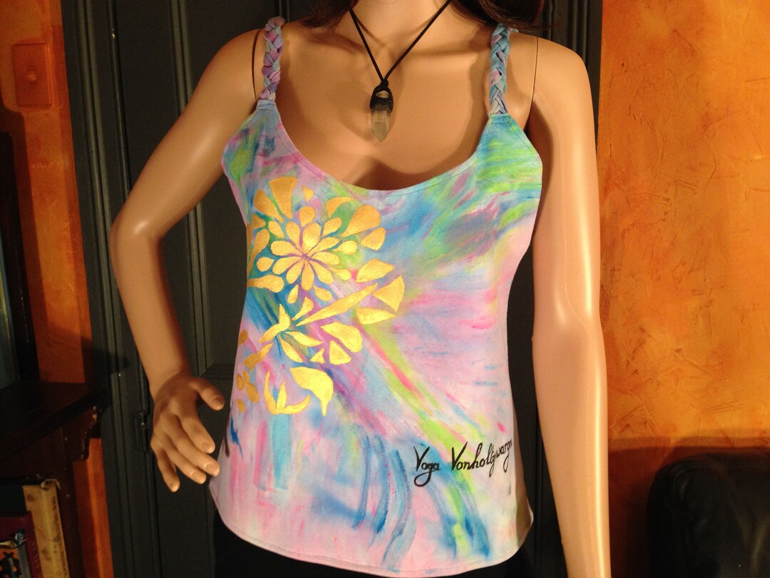 Hand Made Singlet Top, Hand Painted in Blues, Pinks and Greens With ...