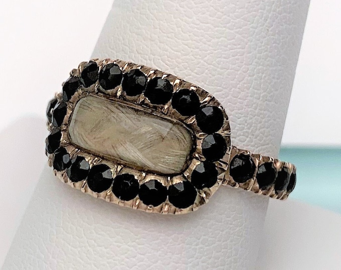 Georgian Era Gold Memento Mori Mourning Hair Ring With Black Melanite ...