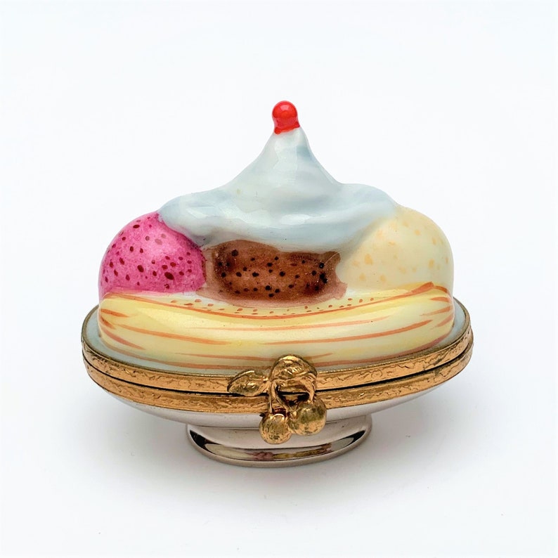 Retired Limoges, France Porcelain Banana Split/ice Cream Sundae Trinket ...