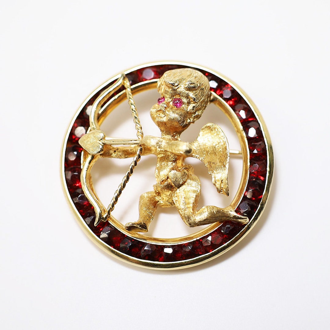 Rare Vintage Mid Century Lucien Piccard 14k Gold, Garnet & Ruby Cherub ...