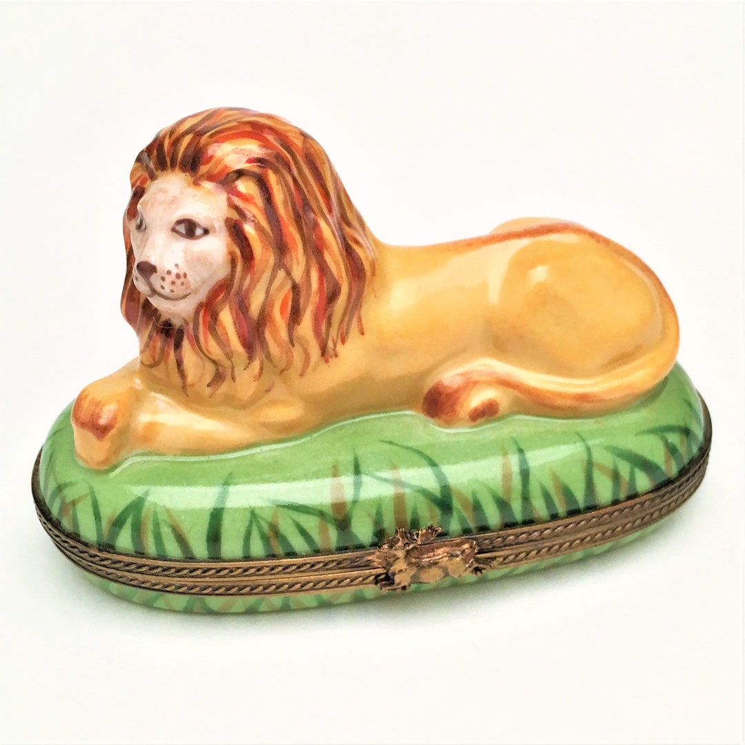 Retired Lion in Grass Limoges Trinket Box by Chamart Exclusive - Etsy